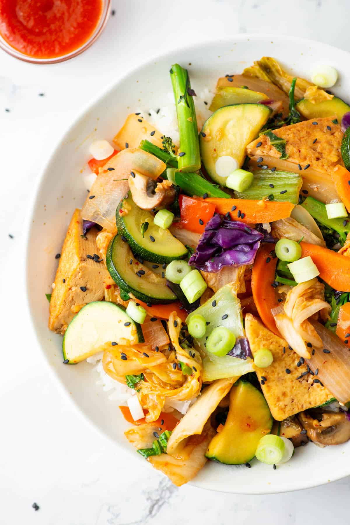 Kimchi Tofu Stir Fry with Veggies - Next Level Baker