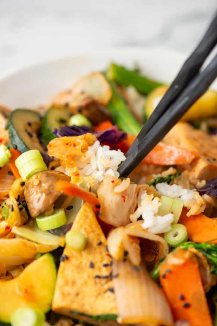 Kimchi Tofu Stir Fry with Veggies - Next Level Baker