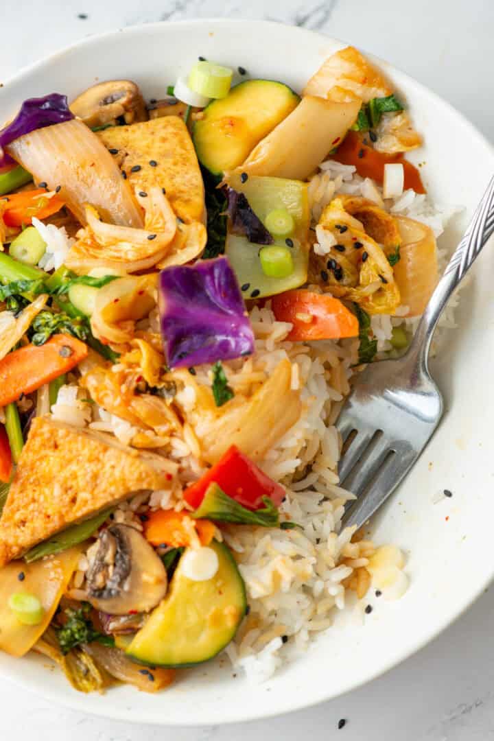 Kimchi Tofu Stir Fry with Veggies - Next Level Baker